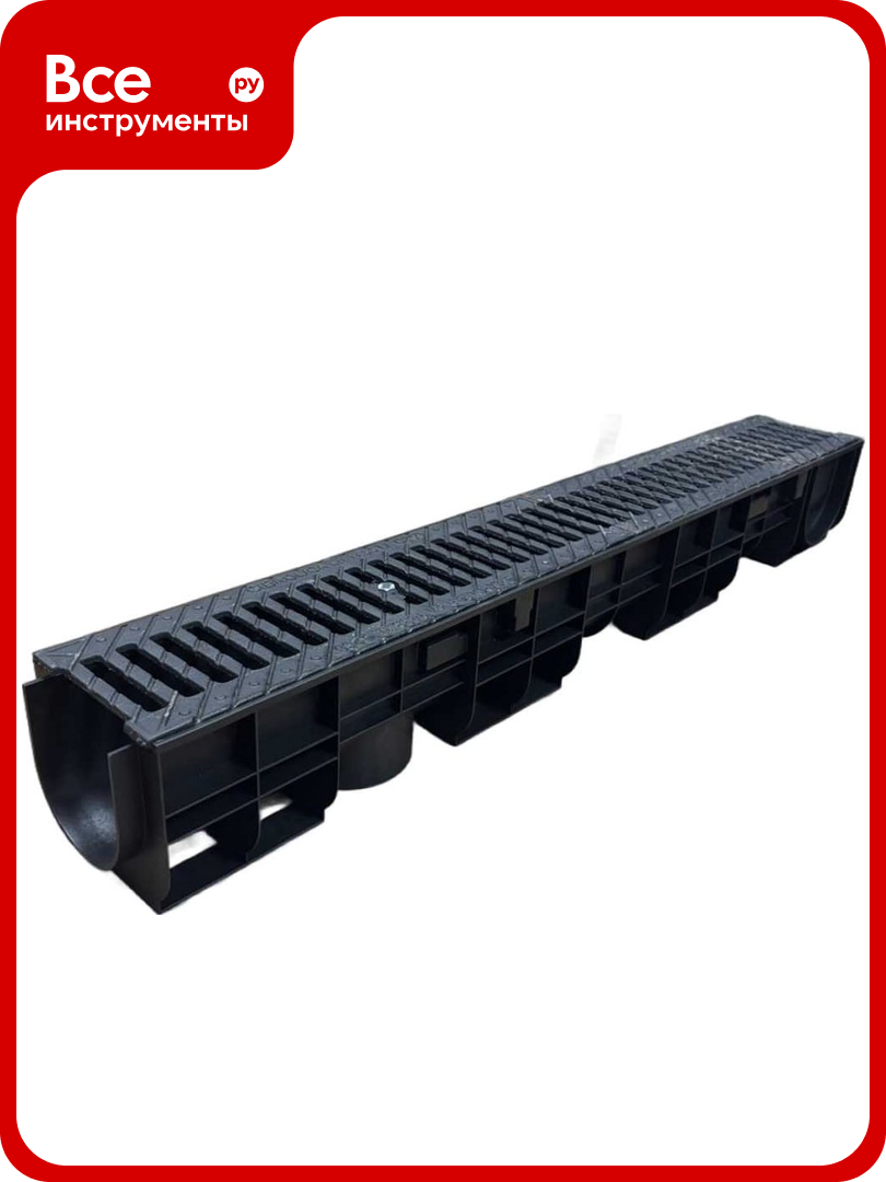 Пластиковый лоток Gidrolica dn100 h135 мм с чугунной щелевой решёткой и крепежом класс с250 800506, 135 мм,