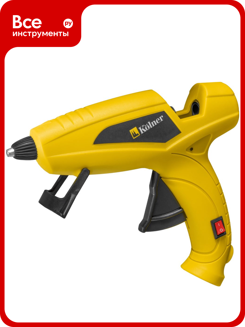 Клеевой пистолет Kolner KGG 11/80 80Вт, клеевые стержни 11мм, Широкий курок удобно нажимать при любом хвате корпуса