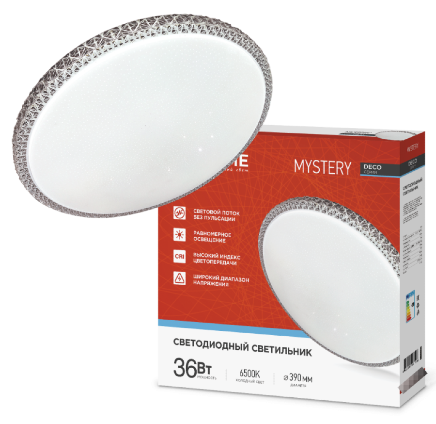 Светильник потолочный IN HOME / Ин Хоум Deco Mystery светодиодный, мощностью 36Вт, 3240Лм, 6500К, размером 390х78мм / освещение