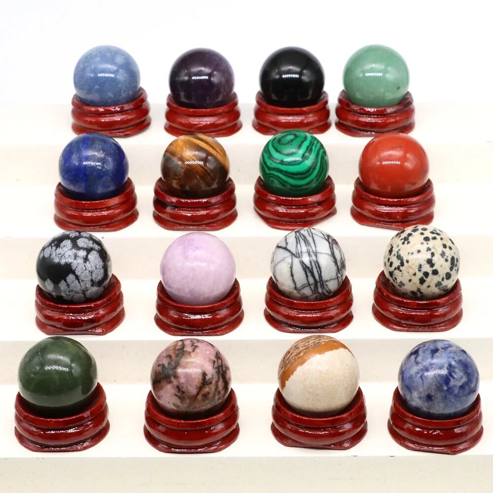 25 мм хрустальный шар из натурального камня с подставкой, полированный глобус, аметист, лазурит, драгоценный камень, массажная сфера, украшение для дома, гадания