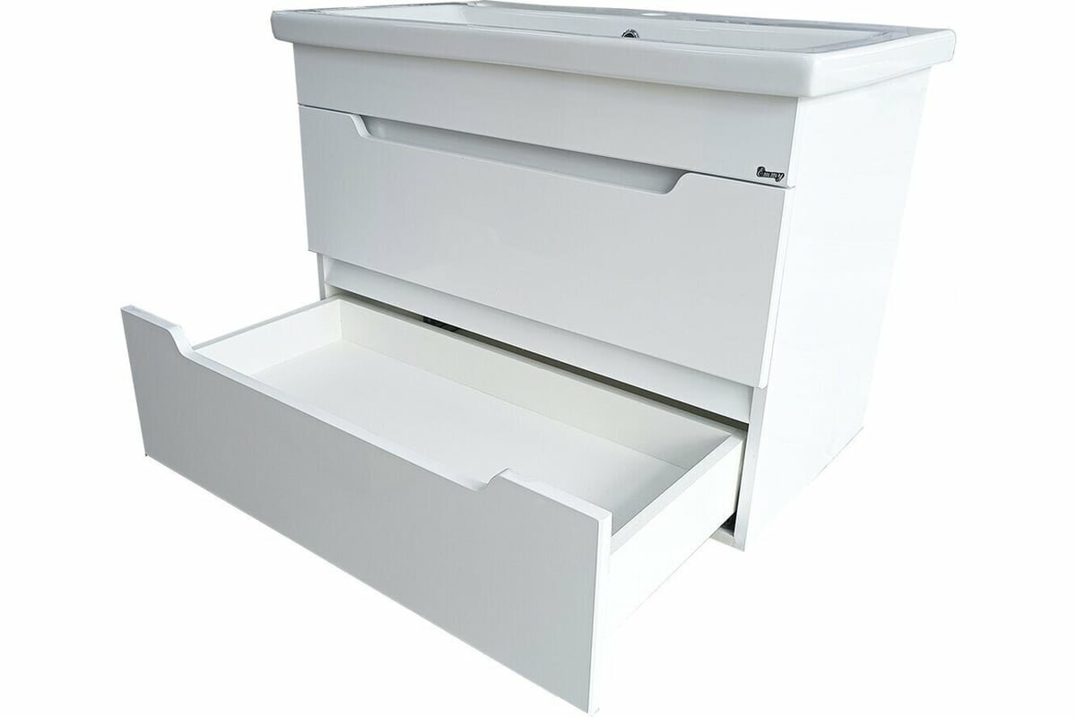 Тумба подвесная EMMY Стоун 80 с раковиной Como 80, с доводчиками, на ножках, цвет белый