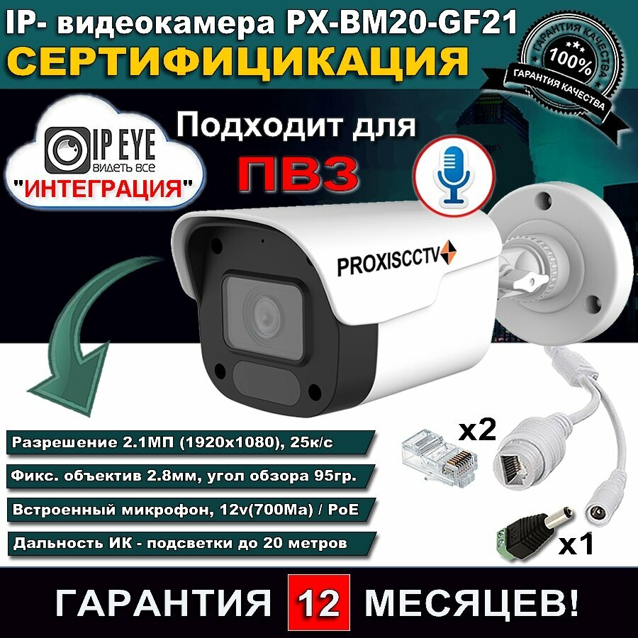 IP- камера IP-PX-BM20-GF21 IPEYE с разъемами, уличная для ПВЗ