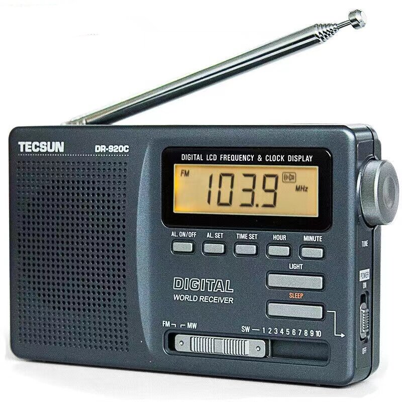 Радиоприемник Tecsun DR-920C, переносной, цифровой, ЖК-дисплей, серый