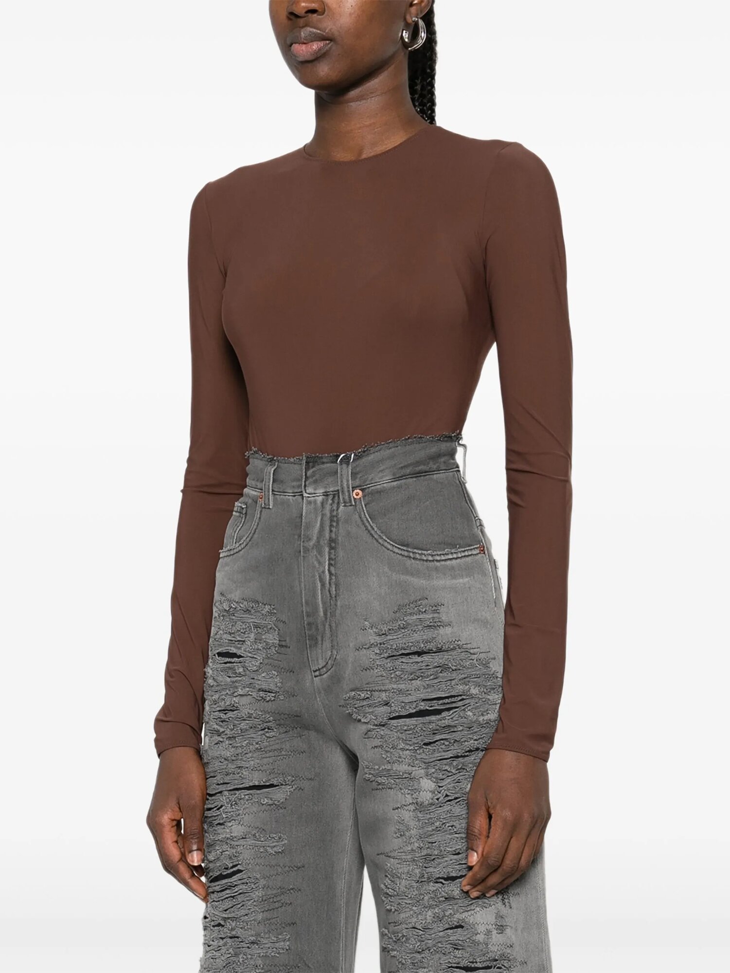 Боди бельевое Maison Margiela Long-sleeve bodysuit, размер 42, коричневый — фото 1