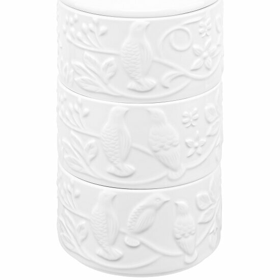 Банка для хранения Elan Gallery "Птички на ветке" 3 секции, 400 мл, 11.5х11.5х20 см, с крышкой, фарфор (540935)