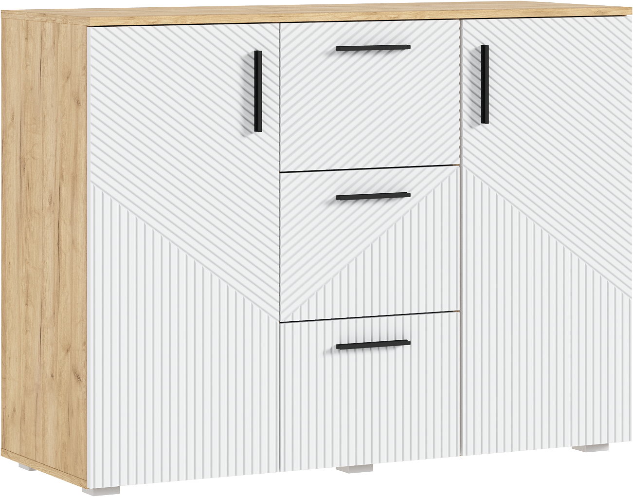 Комод 3 ящика 2 двери Миф Сильвия (1200) МДФ Браш Вайт, Дуб крафт 1202х908х446мм