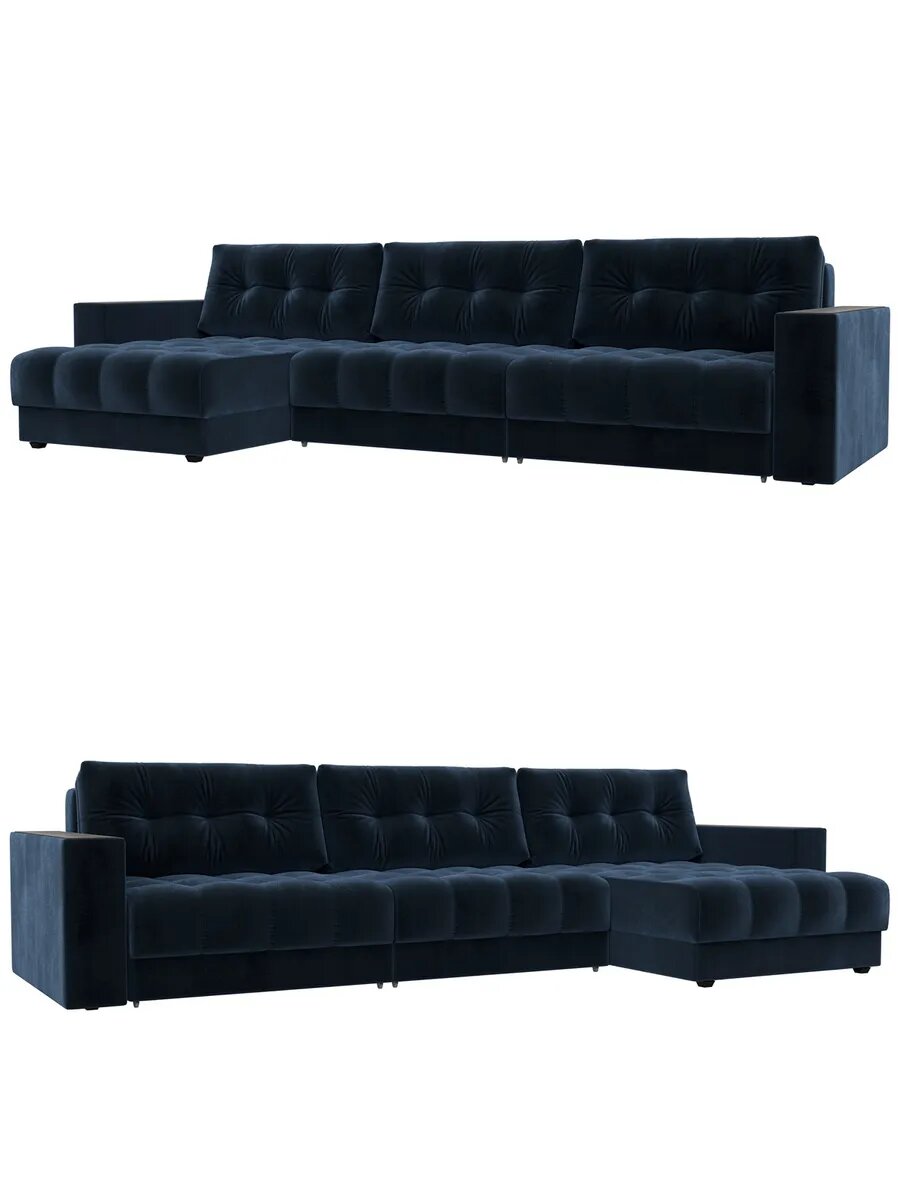 Большой угловой диван Лазурит 331x91x159 см, с универсальным углом, спальное место 143х288 см, ящик для белья, велюр