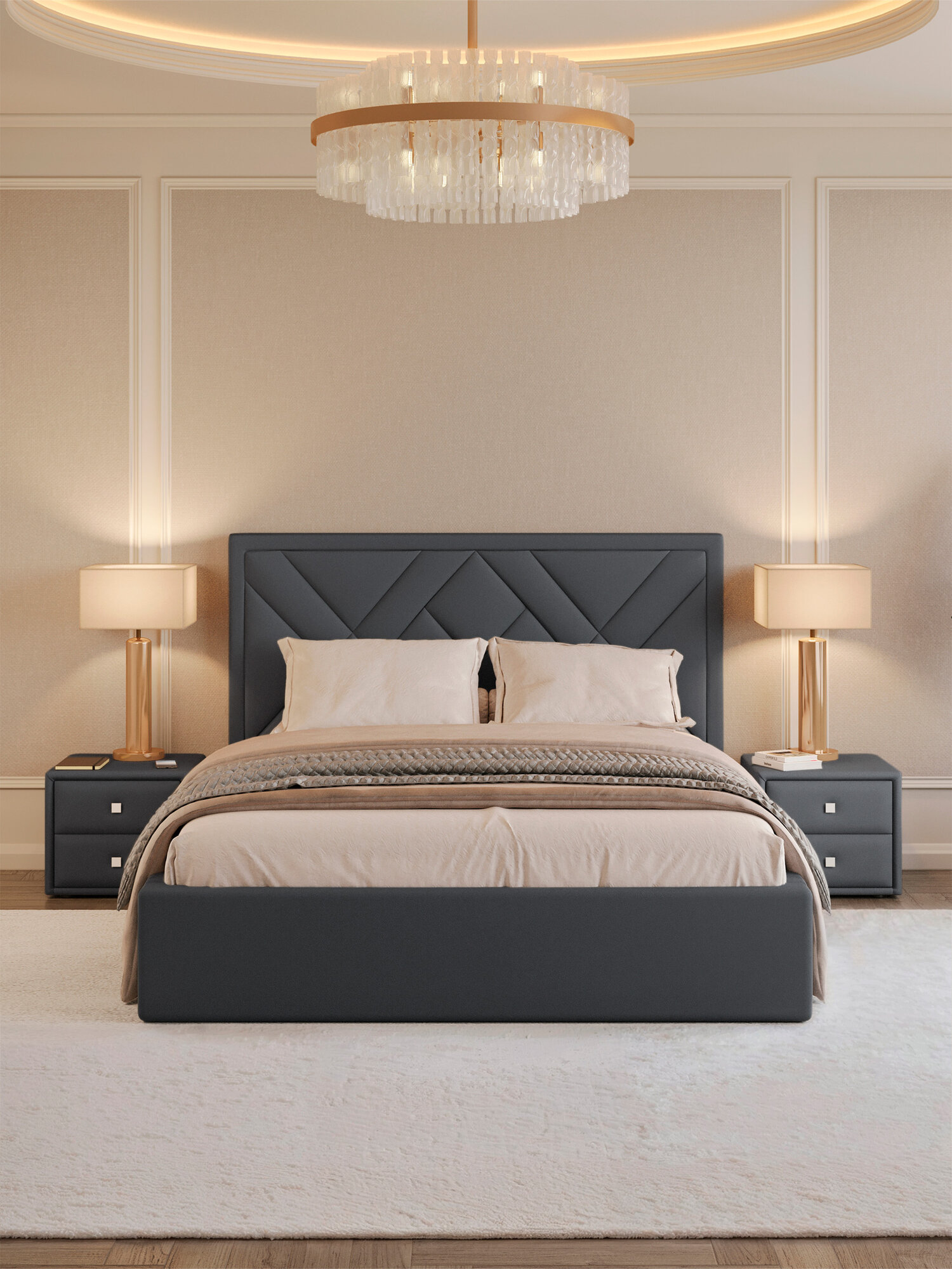 Кровать двуспальная 140х200 с подъемным механизмом, Афина с мягким изголовьем для дома и спальни, ортопедическое основание, ящик для белья