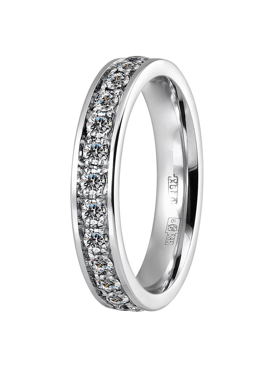 Кольцо обручальное, белое золото, 585 проба, бриллиант