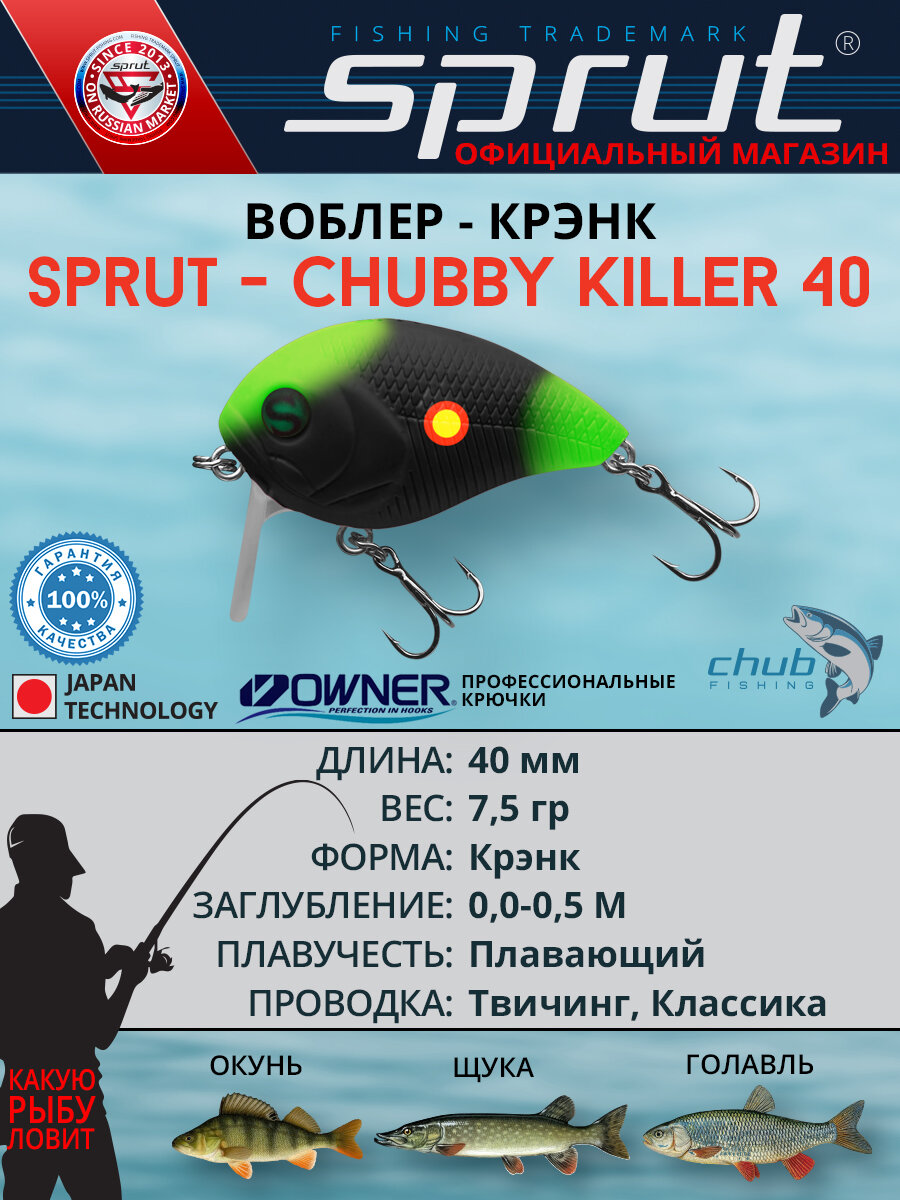 Воблер Sprut Chubby Killer Floating/40mm/7,5g/0,0-0,5/MBKLD