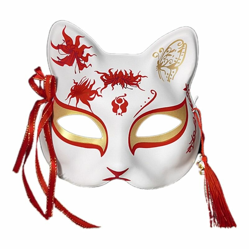 Античная маска для косплея с колокольчиком на половину лица кошки-демона-лисы Хэллоуин -несветящаяся Zhaoxue