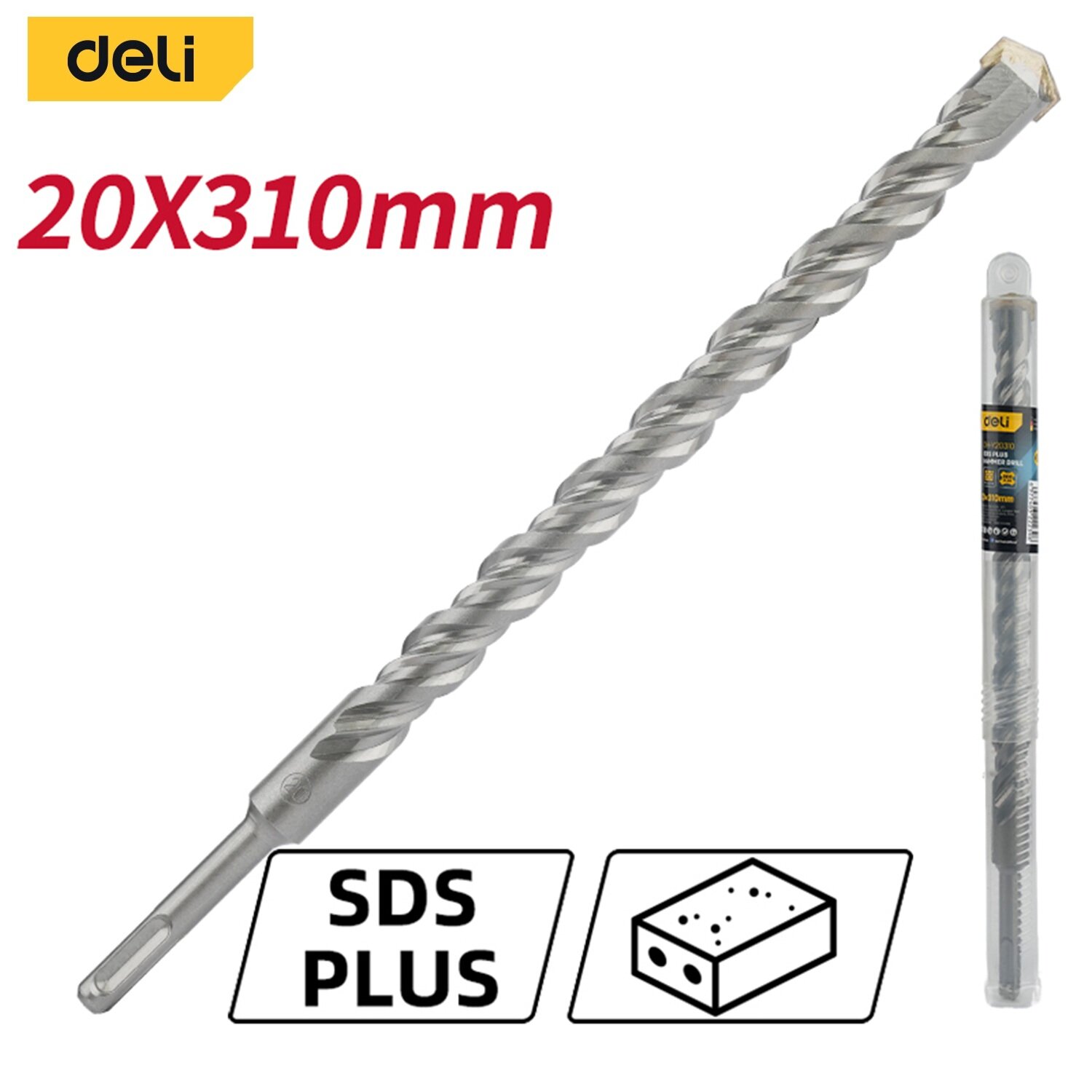 Бур по бетону SDS Plus 20х310мм Deli DH-Y20310, в пластиковой тубе