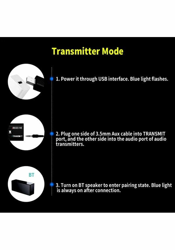 USB BT аудиоадаптер 2-в-1 BT 5.0 EDR аудио ресивер-передатчик с 3,5-мм портом Aux для телевизора, ПК, домашней/автомобильной стереосистемы, черный