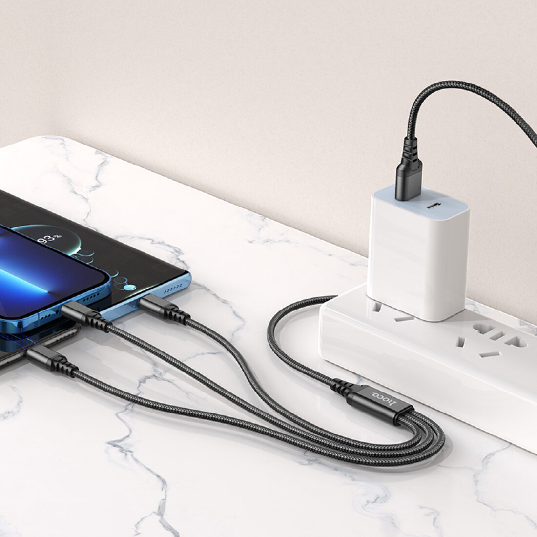 USB дата кабель Lightning+Micro+Type-C, X76, HOCO, черный — фото 1