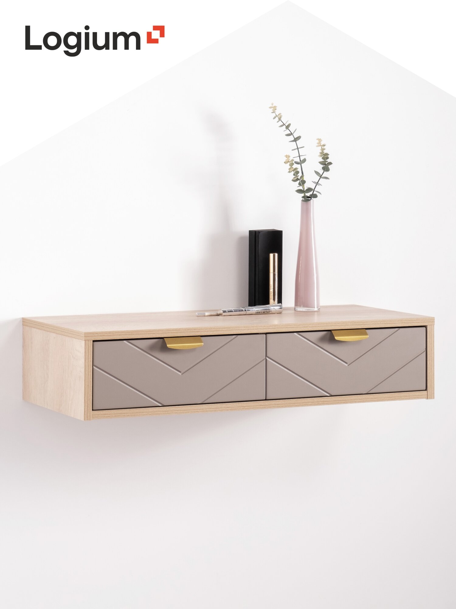 Туалетный столик подвесной LOGIUM Венеция 16.155.02 Дуб эндгрейн элегантный, Веллюто каппучино, 75 см х 34 см х 16 см