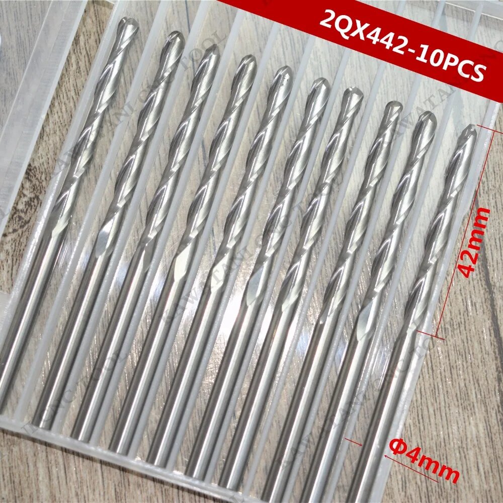 Фреза концевая твердосплавная для ЧПУ, 4мм*42мм, 10 шт, 2-зубая шаровая фреза по стали, инструмент для обработки дерева, фреза для рельефной обработки