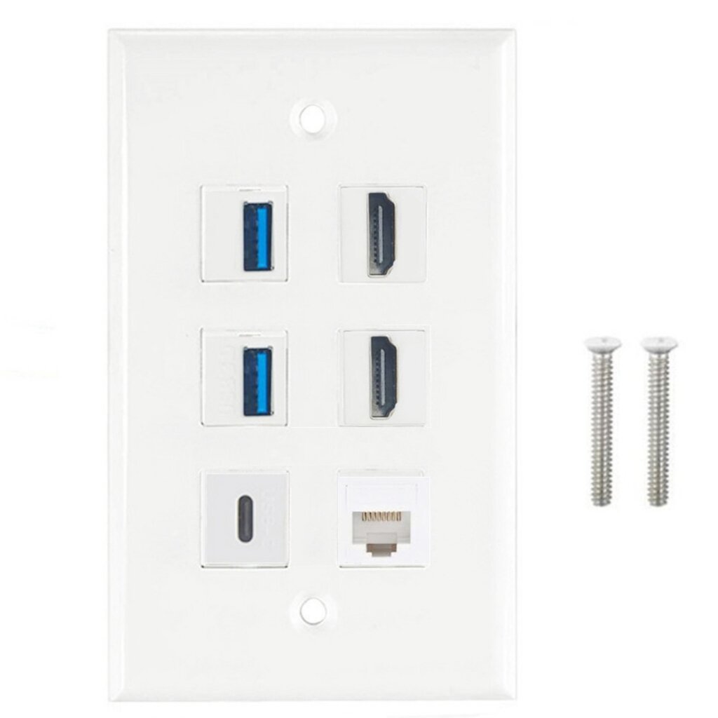 6-портовый разъем HDMI USB3 CAT6 TypeC с защелкивающейся розеткой