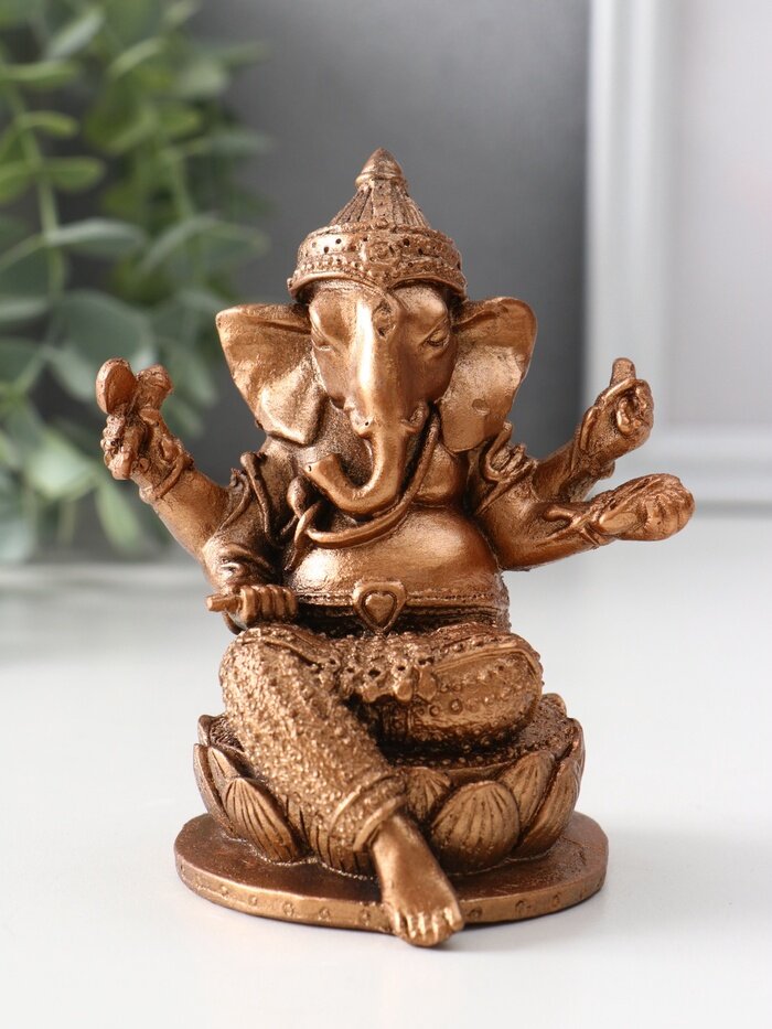 Фигурка гипс «Ганеша на лотосе», 10.5×9×8 см, бронза