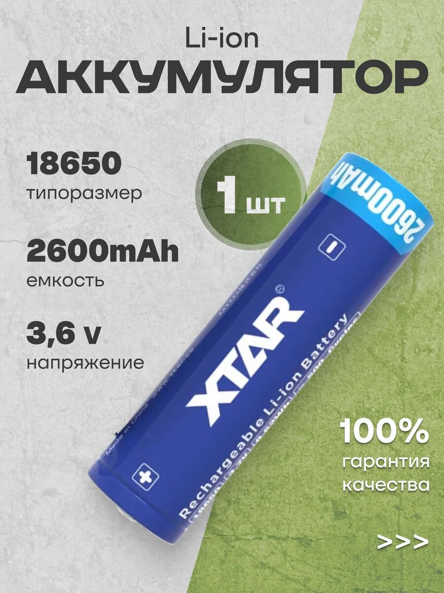 Аккумулятор 18650 Li-ion, литий ионный АКБ 3.6V 2.6Ач 4.5A