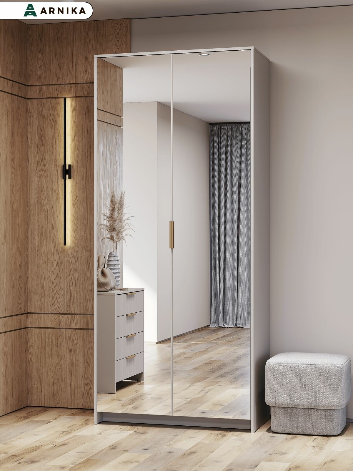 ARNIKA Шкаф для одежды с зеркалом Пандора, 101.2х51.5х230 см, бежевый