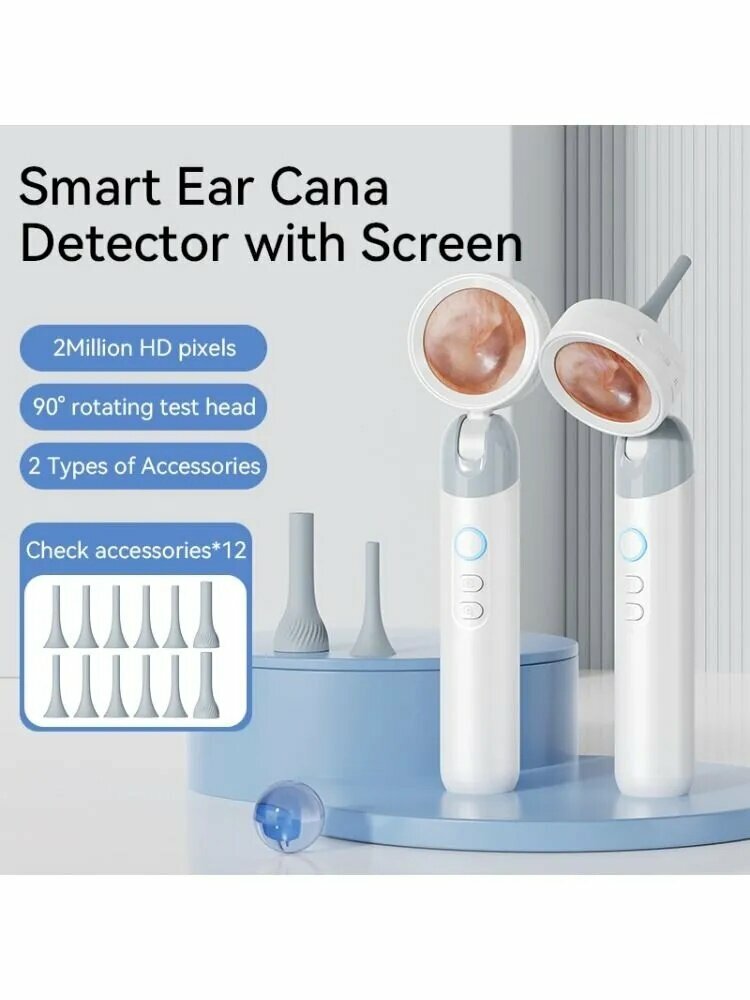 Беспроводные зеркала для ушей, 2 - дюймовый экран IPS, смарт - камера для ушей 1080p, наушники с инструментами для очистки ушей, цифровые наушники с 6 светодиодными лампами