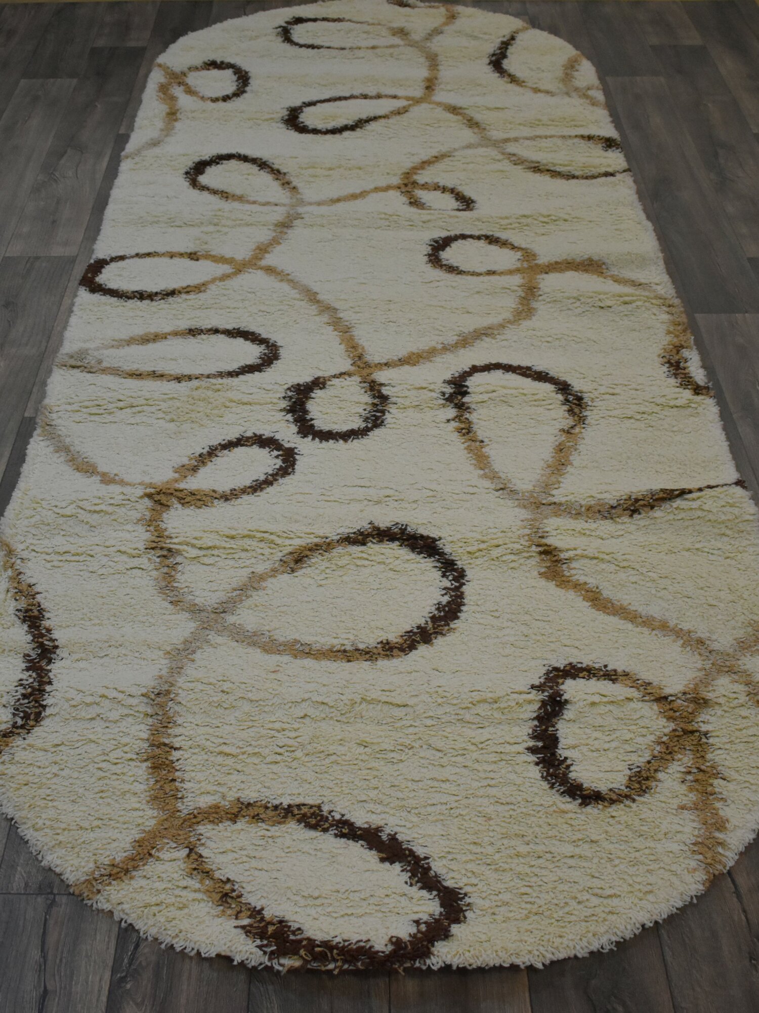 Ковер пушистый на пол овальный, в гостиную, спальню, детскую, 612, Шегги ультра Меринос, молочно-кремовый, 1.5*4 м