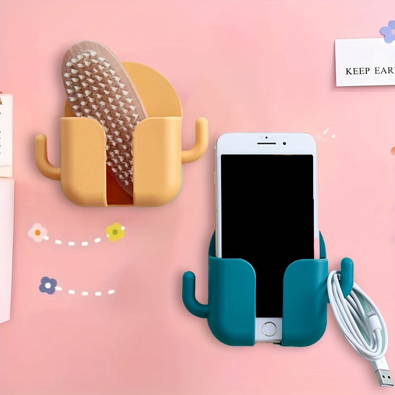 Настенный органайзер для телефона и пульта с клейкой лентой, подставка для электроники и проводов, удобное хранение на стене или гладкой поверхности