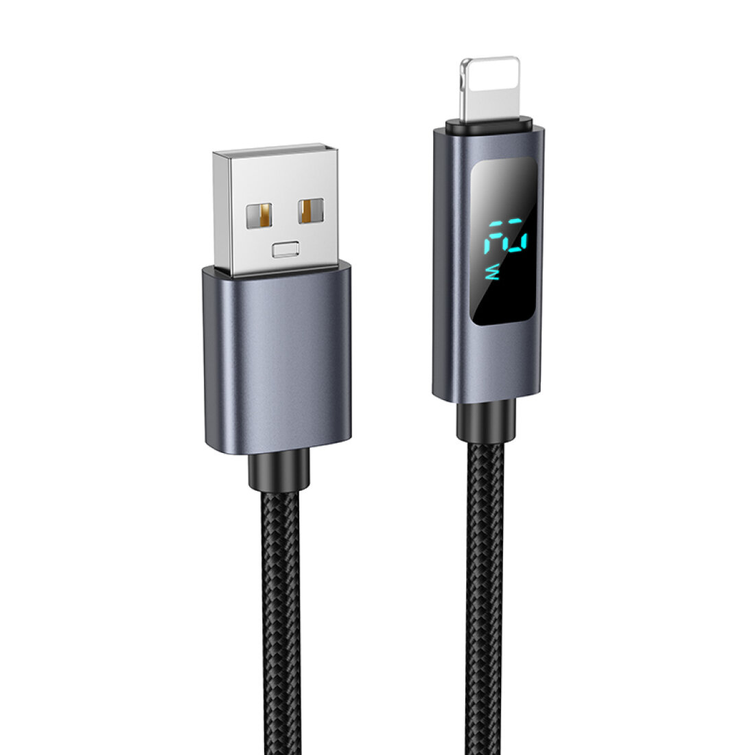 USB дата кабель Lightning, HOCO, X112, 1M, с дисплеем, черный