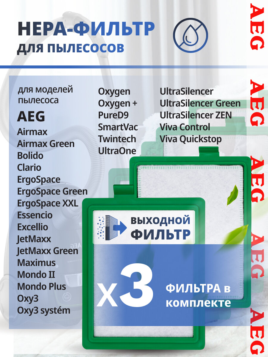 Hepa фильтр для пылесоса AEG, АЕГ арт. AEF12, AFS1W 3 шт.