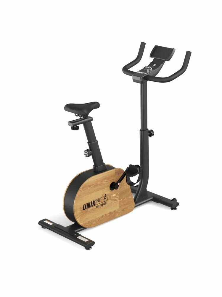 Велотренажер UNIX Fit "Wood" BL-380E, генераторный, магнитный, 16 уровней нагрузки, черный