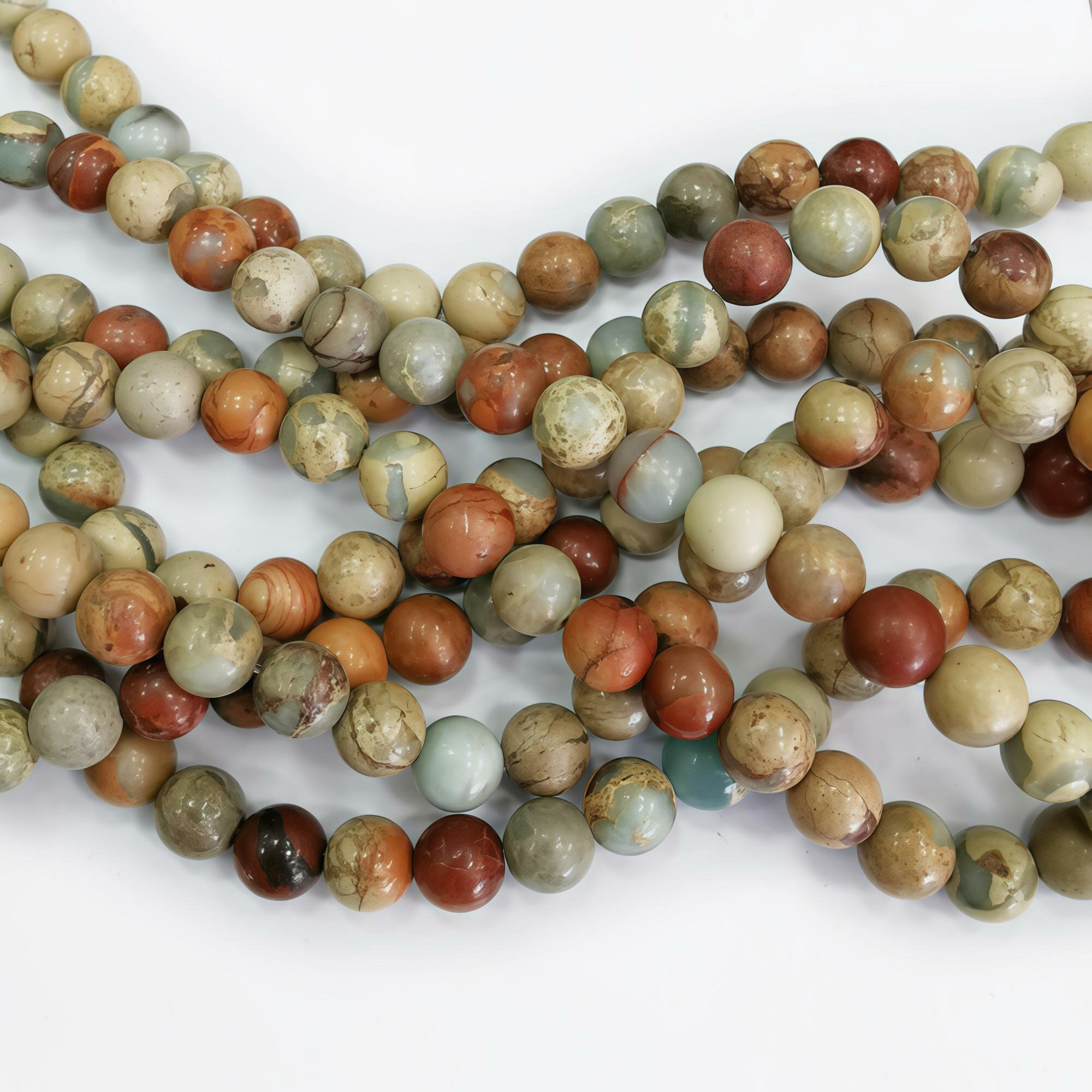 Бусины каменные, варисцит, бежево-голубой, 6мм, 65 шт, низка