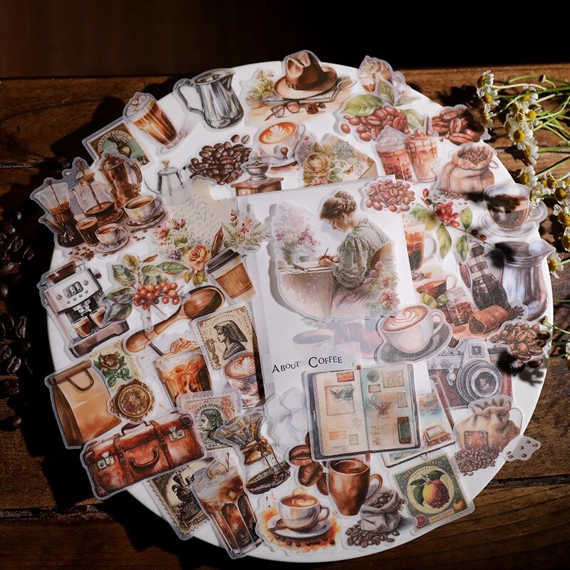 Винтажные наклейки для кофе 50 шт