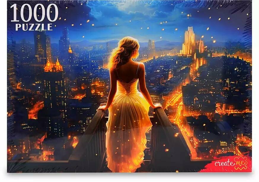 Пазл Рыжий кот 1000 элементов "Огни ночного города", размер 68х48 см