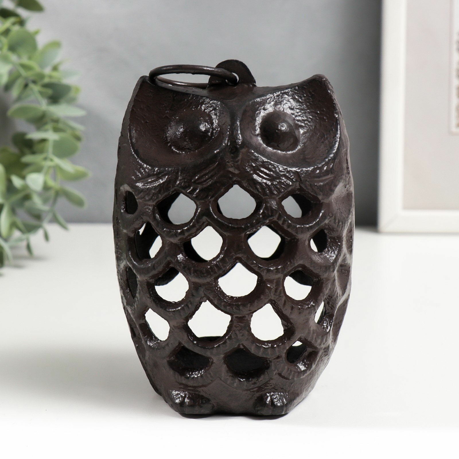 Металлический подсвечник на 1 свечу "Филин", чугун, с кольцом 12x8x8 см