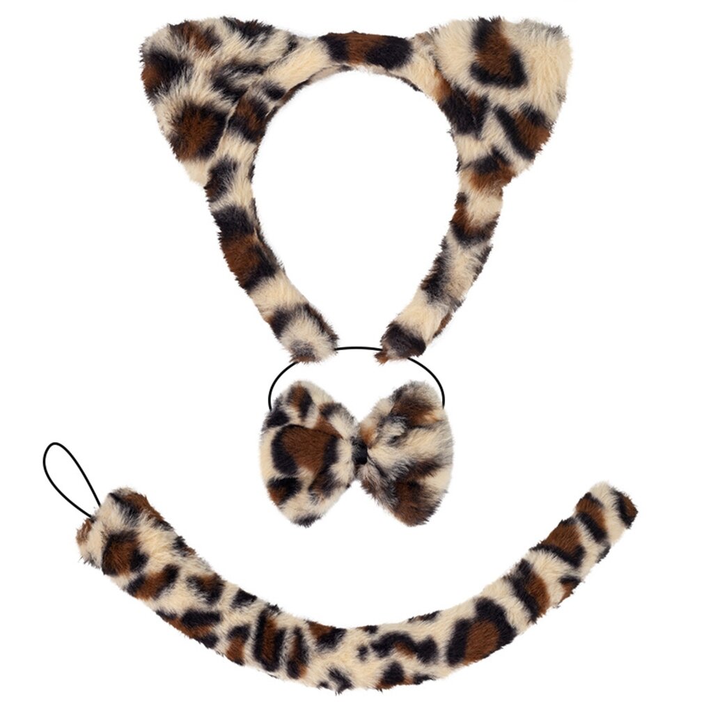 Головной убор плюшевой полосатой кошки-леопардовый комплект из трех частей