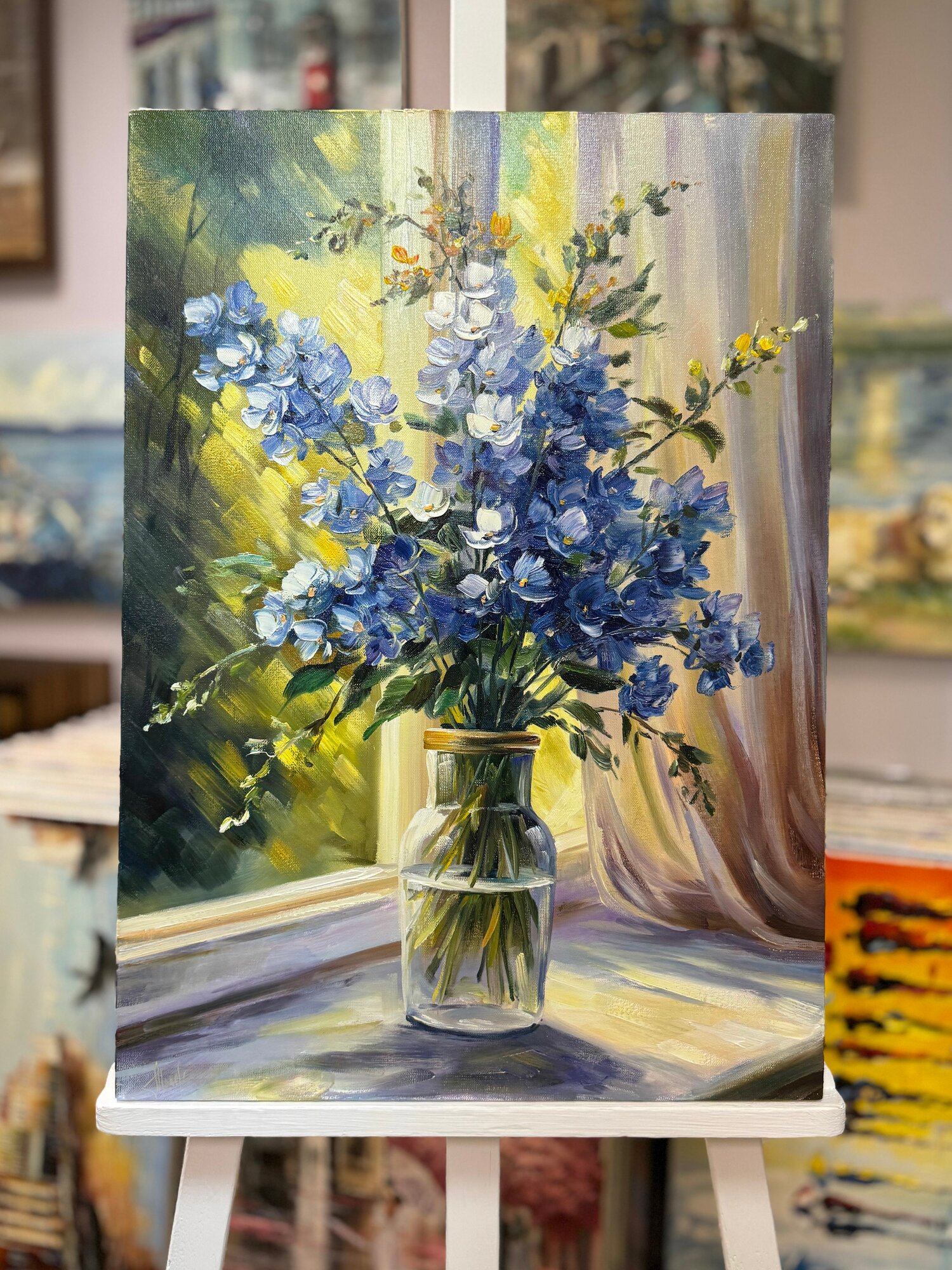 Картина маслом Букет с незабудками, цветы 50х70 см. Художественная мастерская Грёзы.