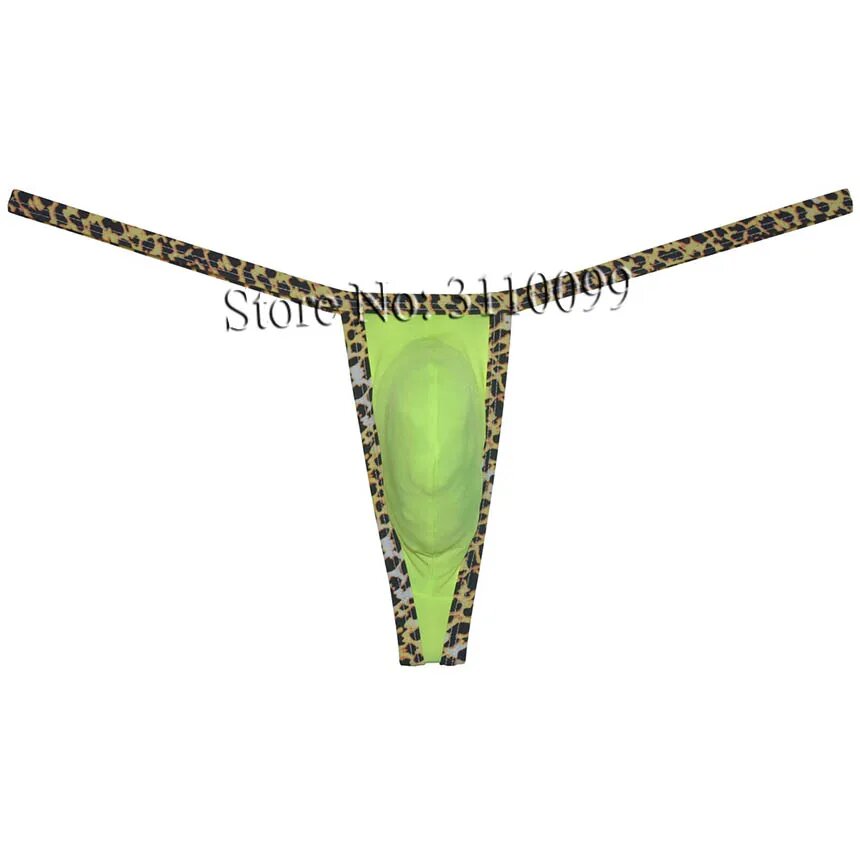 Мужские леопардовые стринги из вискозы Зеленый, L, Apple Green