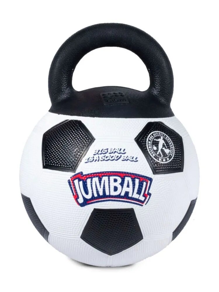 Игрушка для собак мяч футбольный c ручкой GiGwi JUMBALL для средних и крупных пород, белый, 26 см