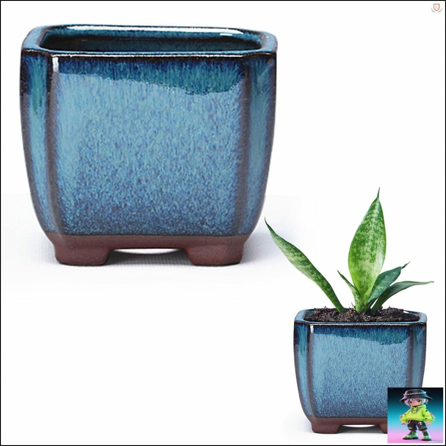 Эксклюзивный корейский керамический кашпо с глазурью для суккулентов