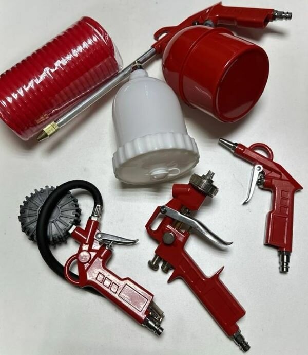 Набор пневмоинструментов PTS10-D PIT 5 предметов шланг 4 пистолета продувочный покрасочный накачки