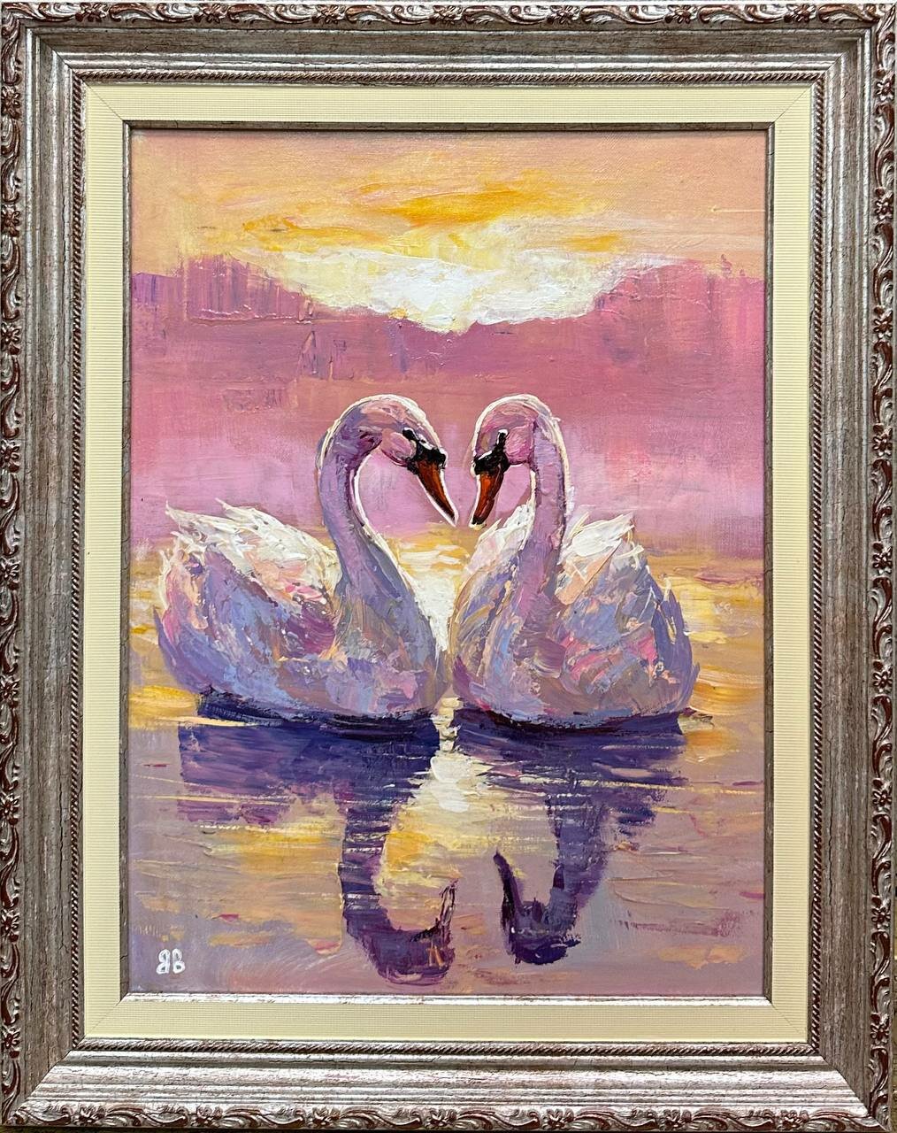 Картина маслом на холсте, анималистика "Лебеди", 40х30 см. Автор Вагин Виталий
