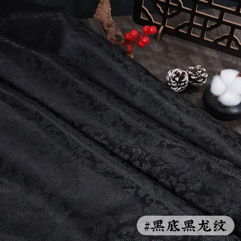 Парчовая жаккардовая ткань с узором дракона зелёного цвета black base black