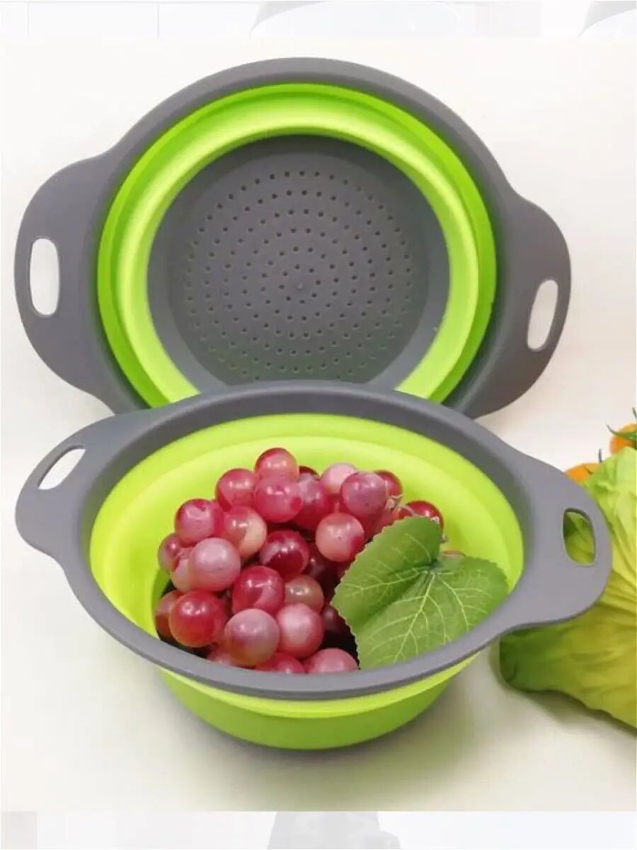 Дуршлаг складной "Компакт", силикон, пластик, круглый, серый/зеленый, 26 см