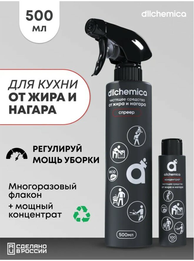 Чистящее средство от жира и нагара Антижир концентрат Аллхимика, 100мл. + Многоразовый спреер.