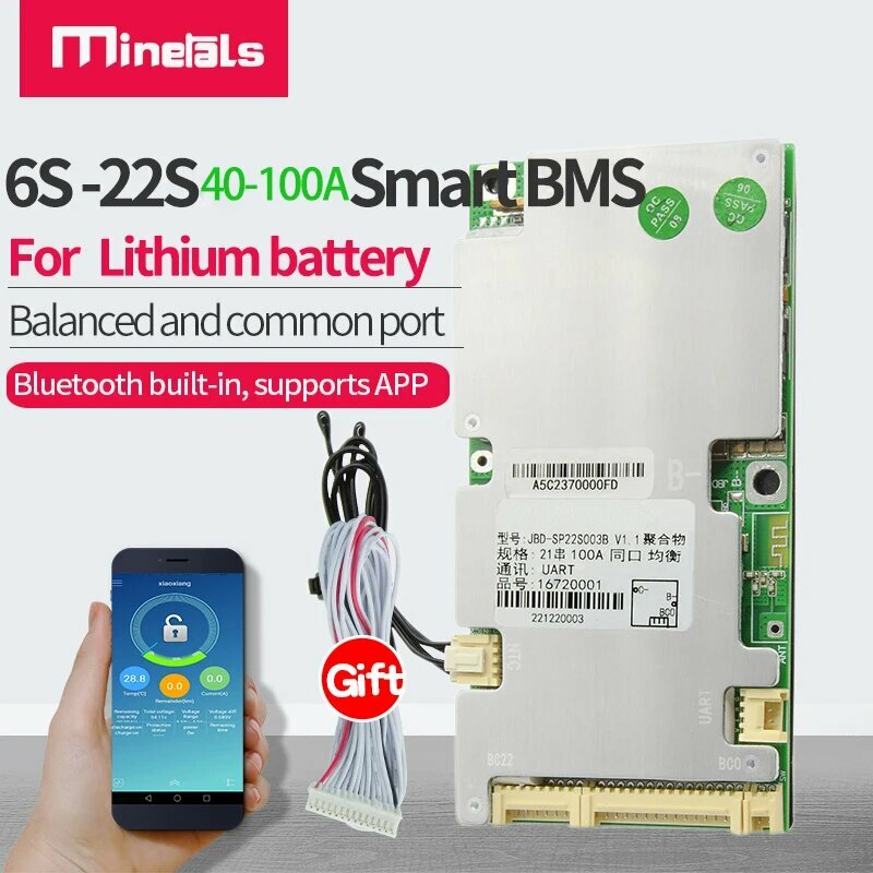 Smart BMS для литий-ионных аккумуляторов Minerals 6S-22S 6S-21S Li ion 40A, BT APP BMS