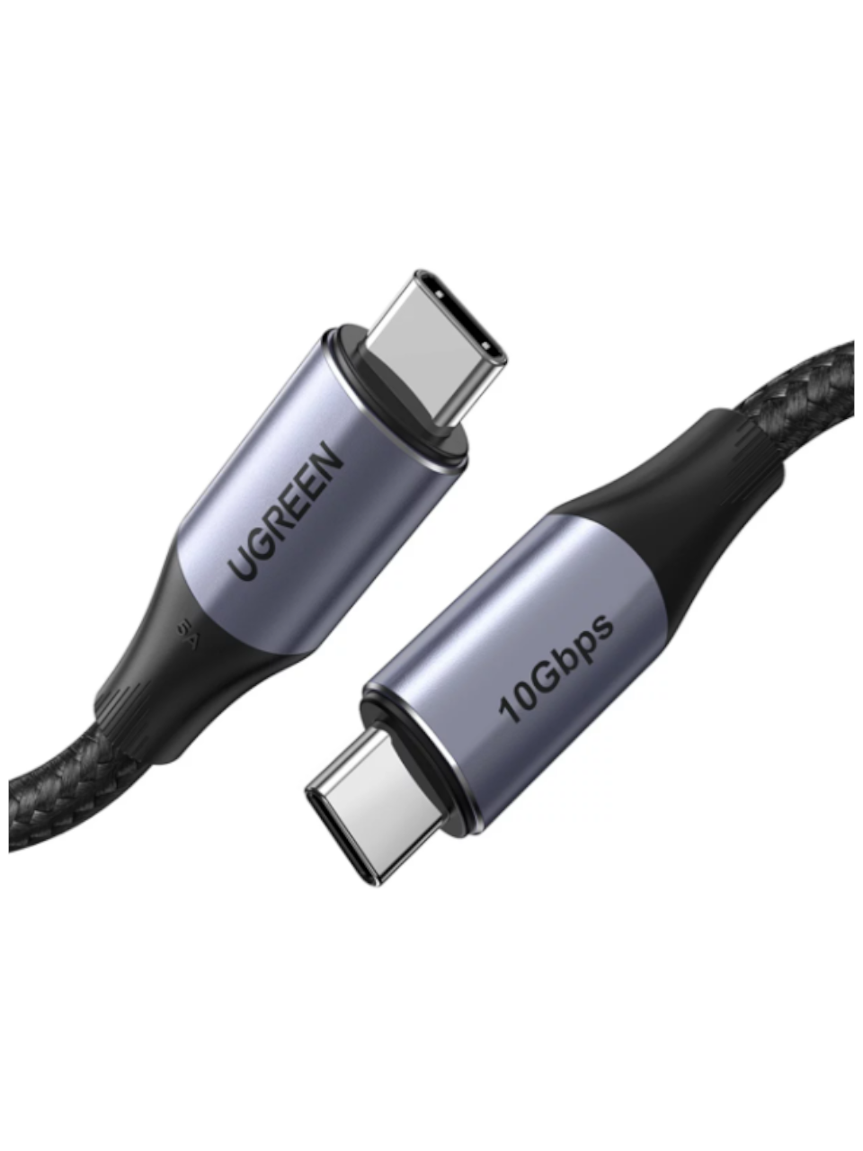 Кабель UGREEN US355 80150 USB-C 3.1 M/M Gen2 5A в оплетке, 1м, цвет: черный