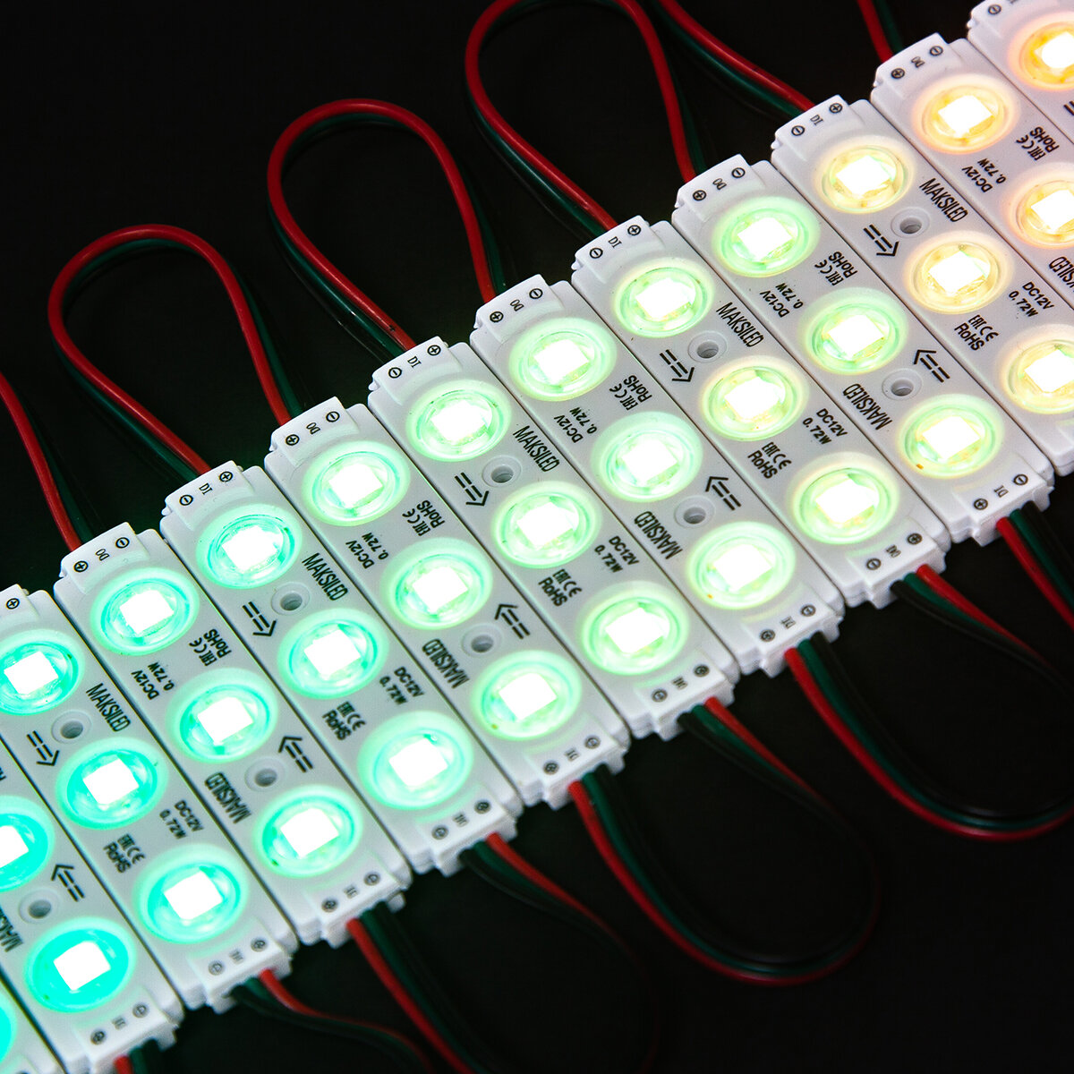 Светодиодный модуль WS2811 адресный, SMD 5050, 3 LED, 0.72Вт, 12В, IP65, 20 шт, ML-M3RGB-IC-5050(2811)