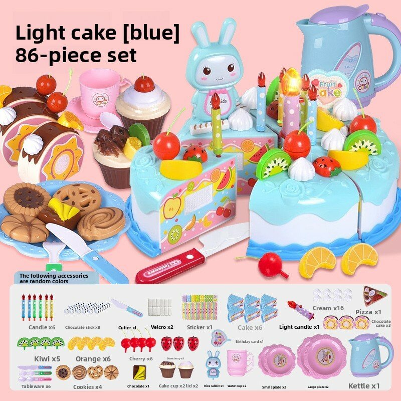 Kids creative food playset with cutting fun for visual and motor skills enhancement sony, blue 86pcs