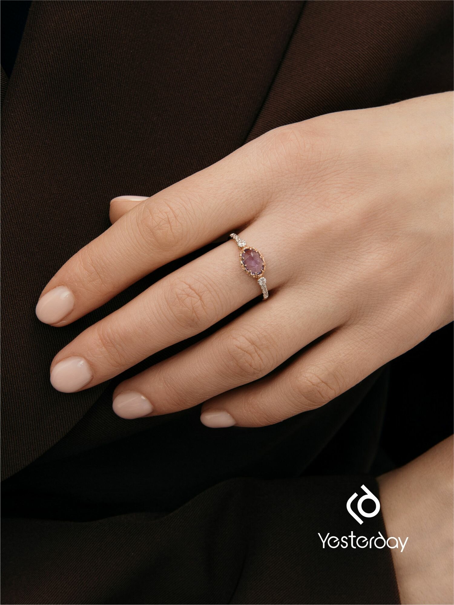 Кольцо, красное золото, 585 проба, аметист, фианит