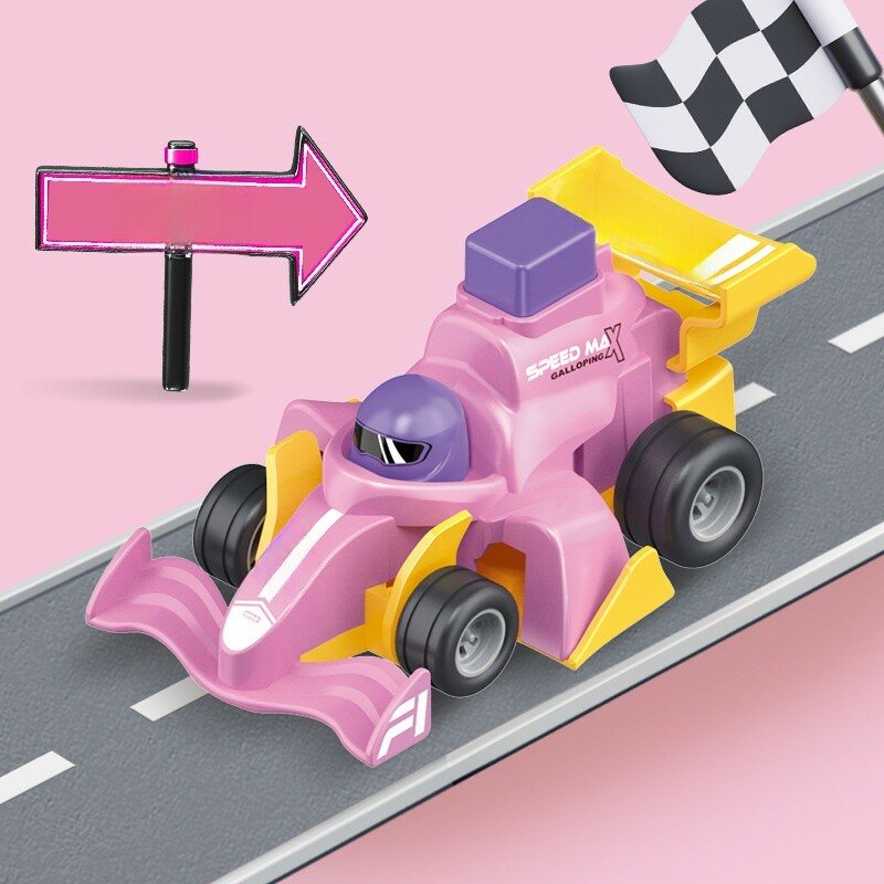 Игрушка картинг с кнопочным инерционным механизмом для детей развитие когнитивных навыков и мелкой моторики розовая